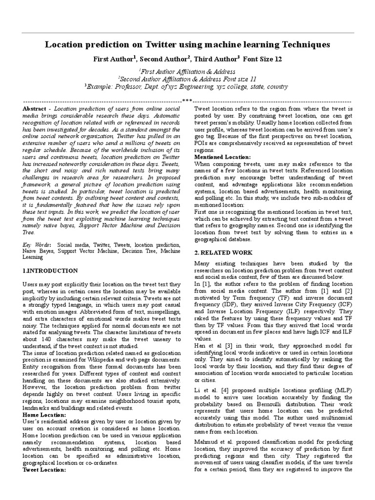 Location Prediction On Twitter Using Machine Learning Techniques | PDF | Machine Learning ...