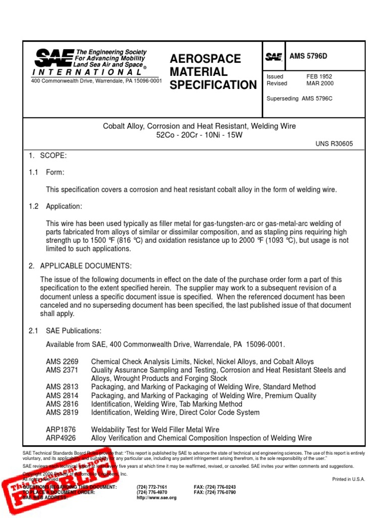 Sae Ams 5796D 2000 (En) PDF | PDF | Wire | Welding