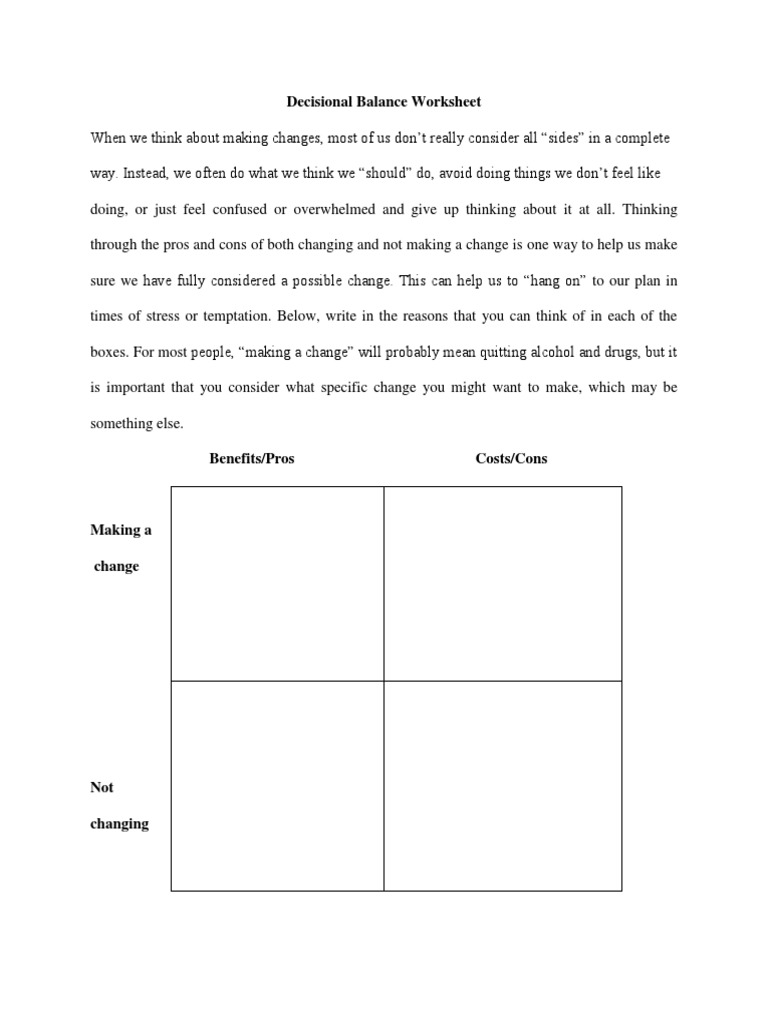 Decision Balance Worksheet | PDF