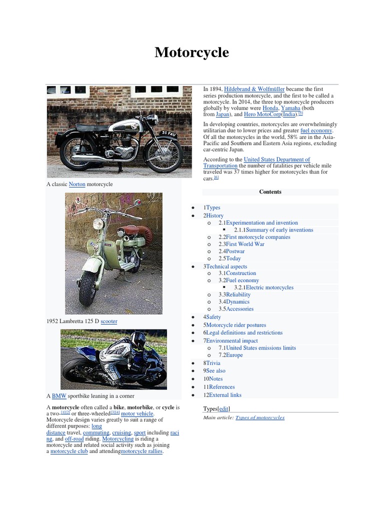 Motorcycles: A Brief History of Two-Wheeled Transportation | PDF ...