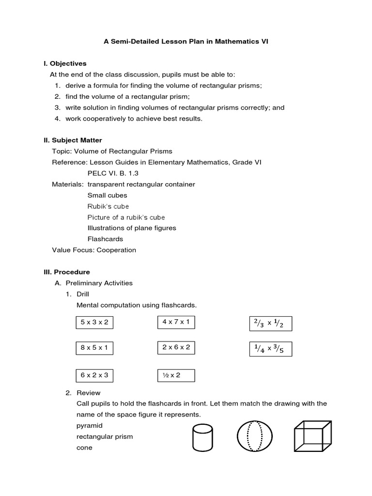 A Semi Detailed Lesson Plan in Math VI | PDF | Volume | Geometry