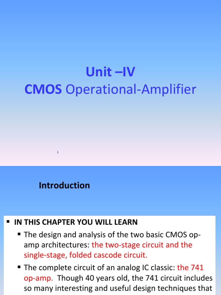 Unit-IV, Cmos Operational Amplifiers | PDF | Operational Amplifier ...