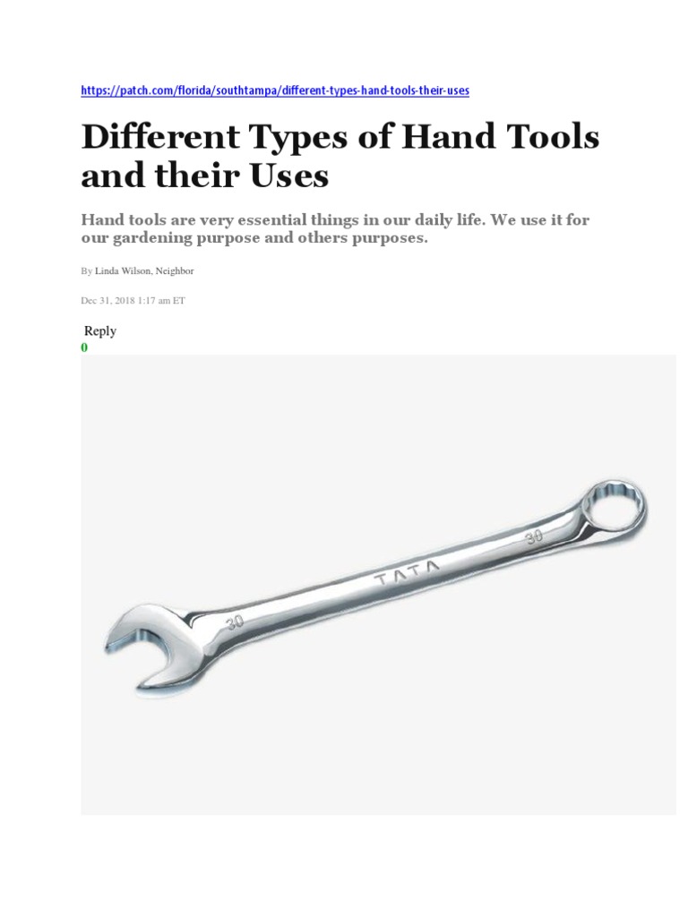 Different Types of Hand Tools and Their Uses | PDF | Hammer | Tools