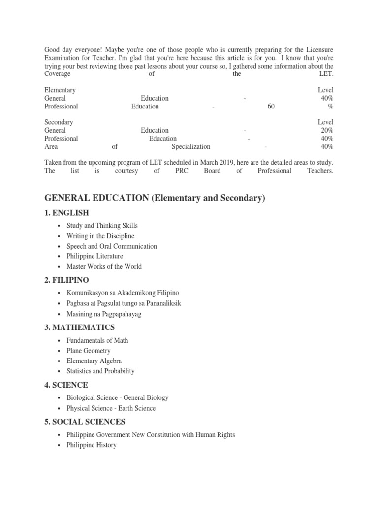 GENERAL EDUCATION (Elementary and Secondary) : 1. English | Download ...