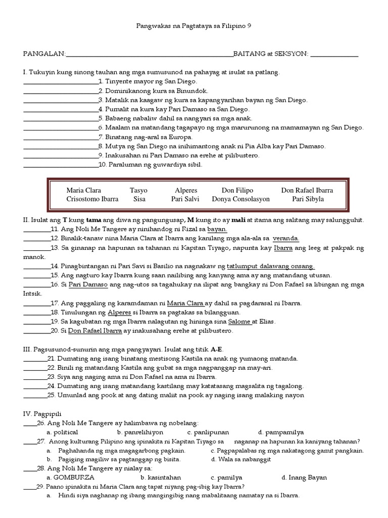 Pangwakas Na Pagtataya Noli | PDF