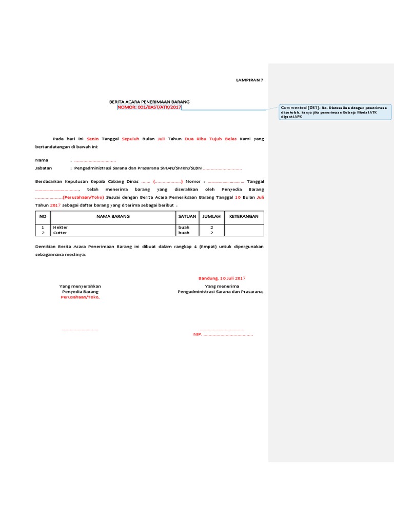 Format Bast Penerimaan Barang | PDF