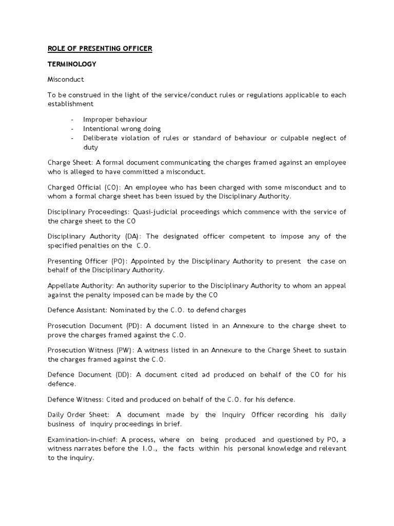 Role of Presenting Officer Terminology | PDF | Prosecutor | Witness