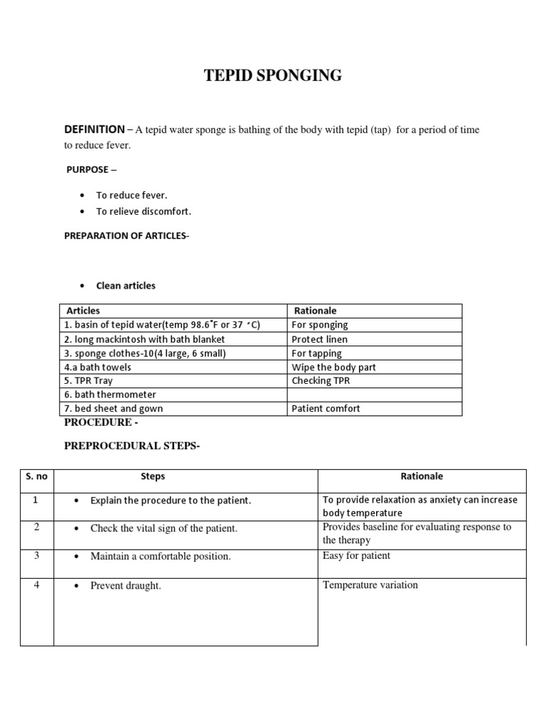 Tepid Sponging: Preparation of Articles | PDF | Hypothermia | Bathing