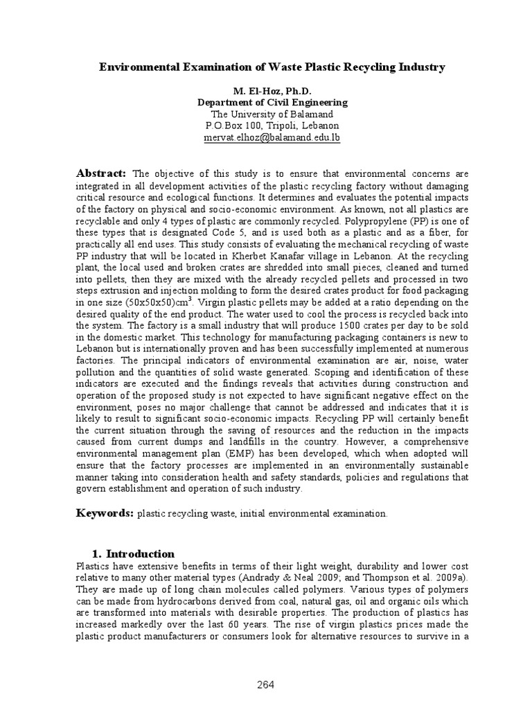 Environmental Examination of Waste Plastic Recycling Industry 2014 ...