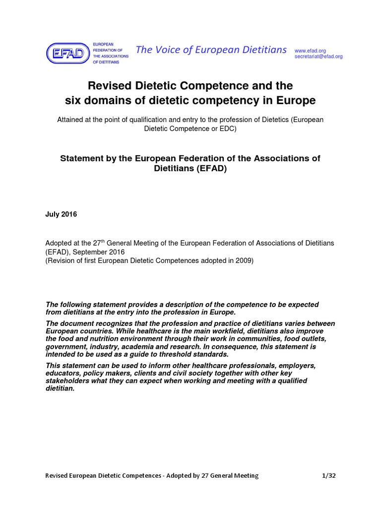 Revised Dietetic Competence and 6 Domains of Competency | PDF ...