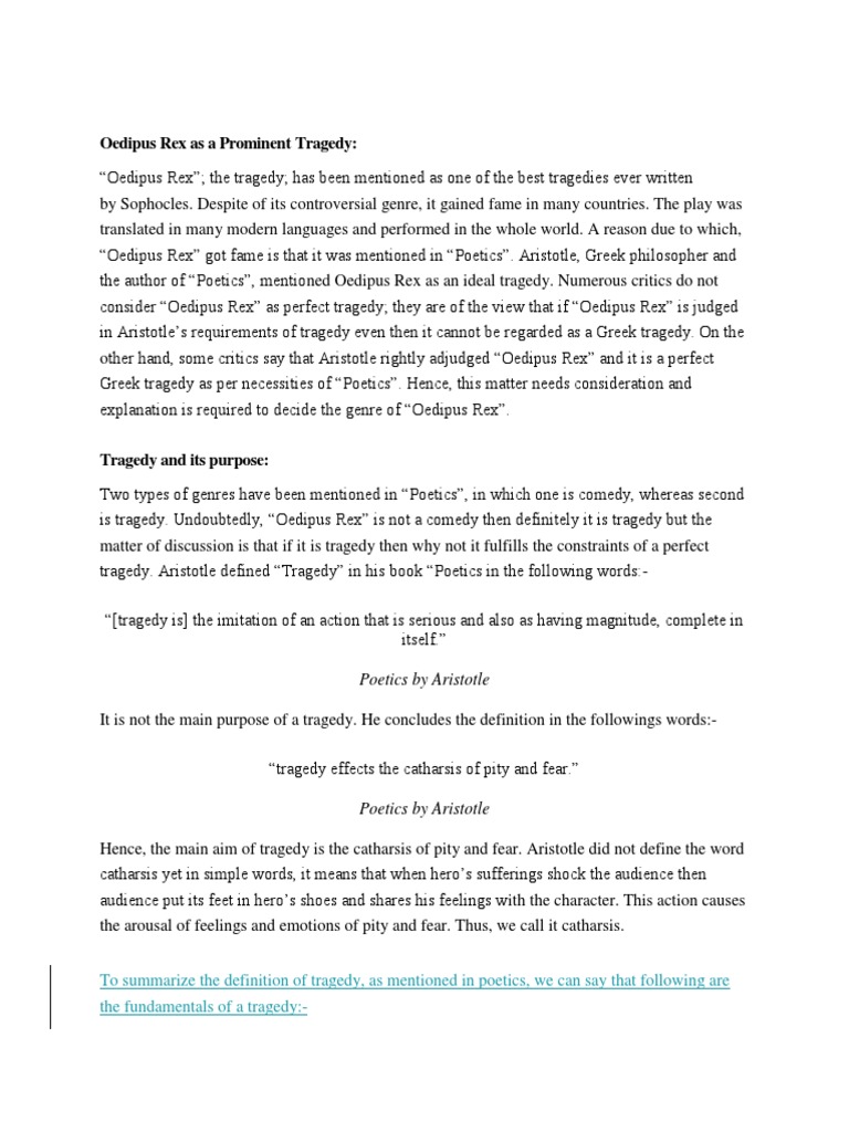 Oedipus Rex As A Prominent Tragedy | PDF | Tragedy | Poetics (Aristotle)