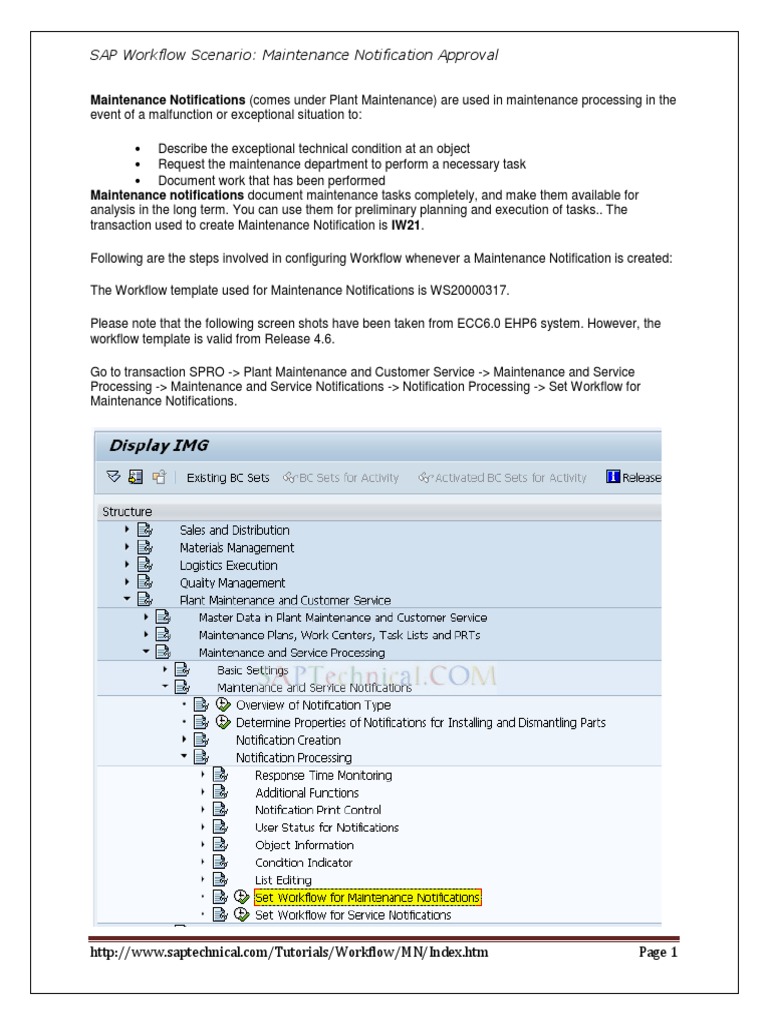 SAP Workflow Scenario: Maintenance Notification Approval | PDF ...