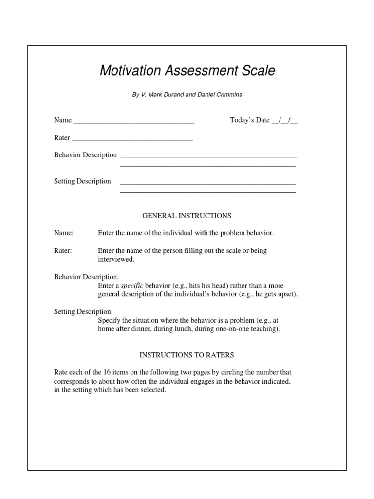 Motivation Assessment Scale (MAS) | PDF | Motivation | Motivational