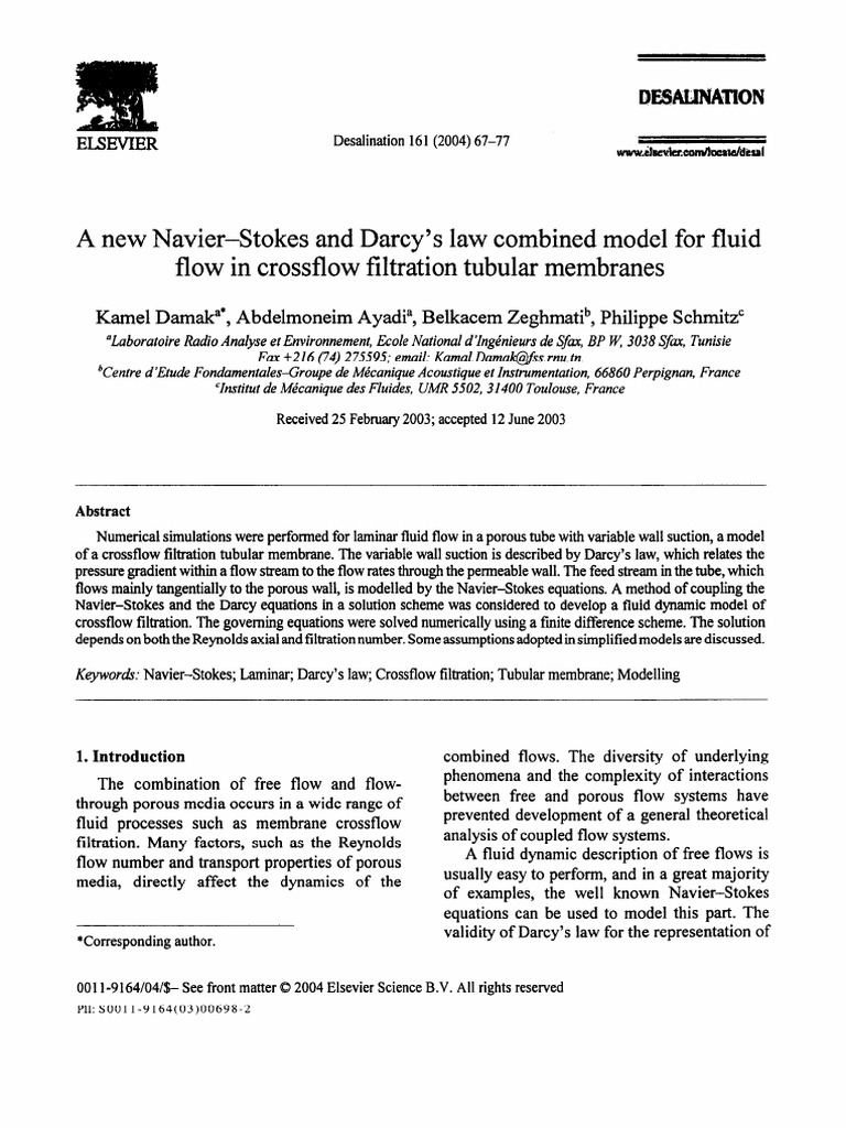 A New Navier-Stokes and Darcy's Law Combined Model For Fluid Flow in ...