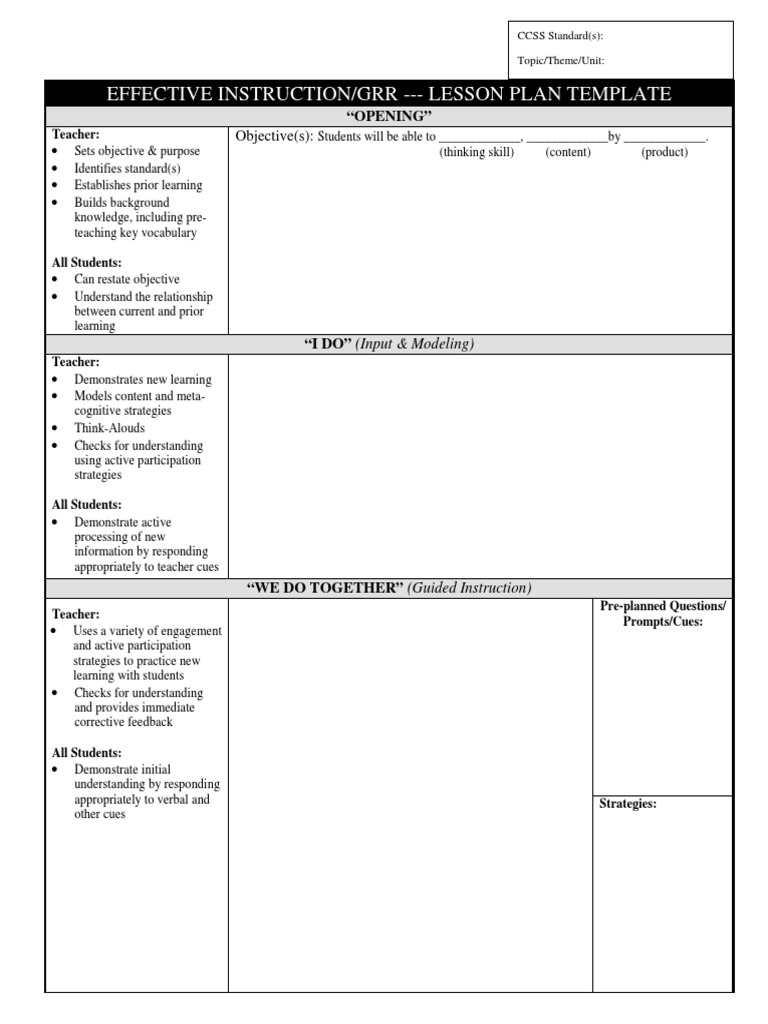 Effective Instruction/Grr - Lesson Plan Template: Objective(s) | PDF ...