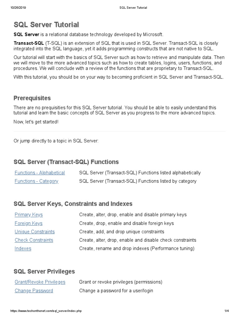 SQL Topics... SQL Serevr - Topics | PDF | Microsoft Sql Server | Sql
