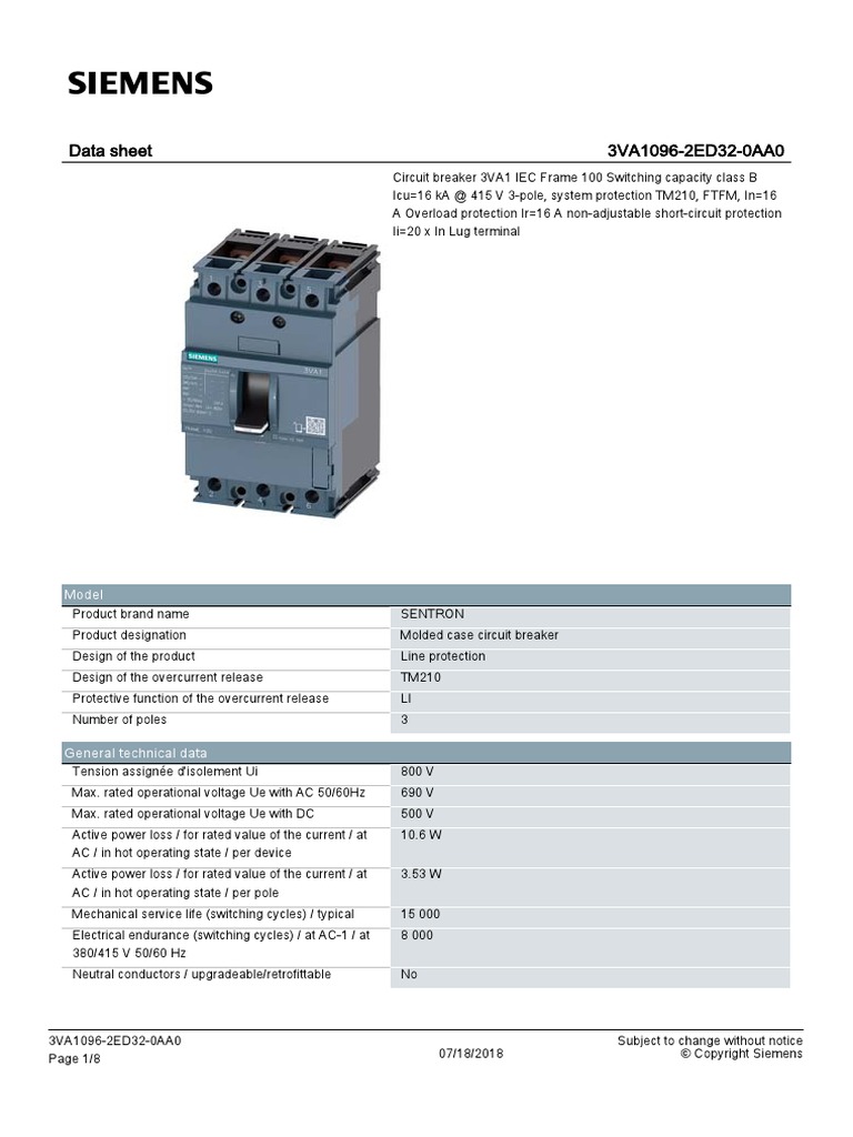 3VA10962ED320AA0 Datasheet en | PDF | Alternating Current | Electronics
