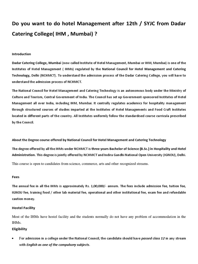 Class For Hotel Management Entrance Exam | PDF | University And College ...