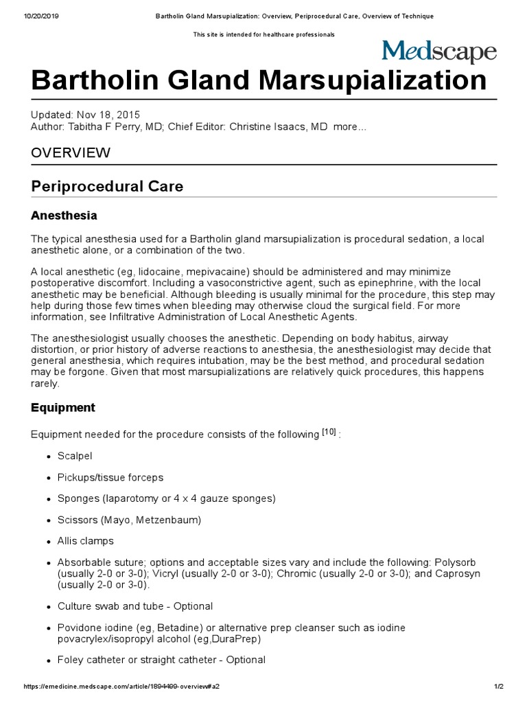 Bartholin Gland Marsupialization - Overview, Periprocedural Care ...