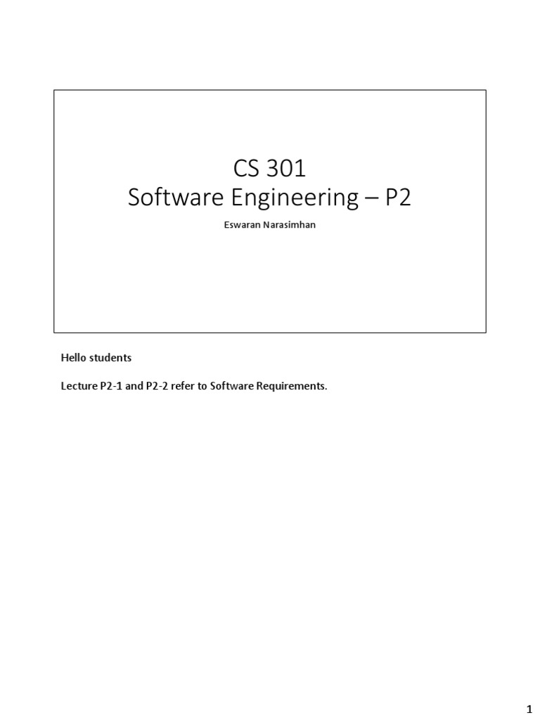 CS 301 Software Engineering - P2 - Lecture 1 To 2 PDF | PDF | Specification (Technical Standard ...