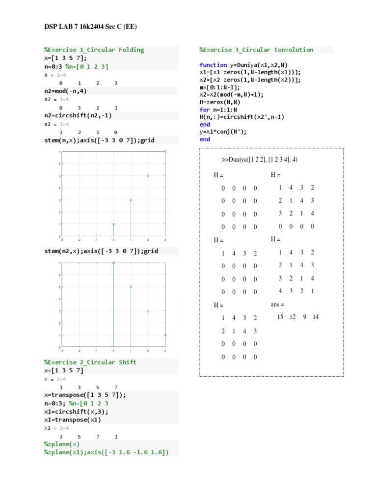 DSP LAB 7 16k2404 Sec C (EE) : %exercise 1 - Circular Folding %N (0 1 2 ...