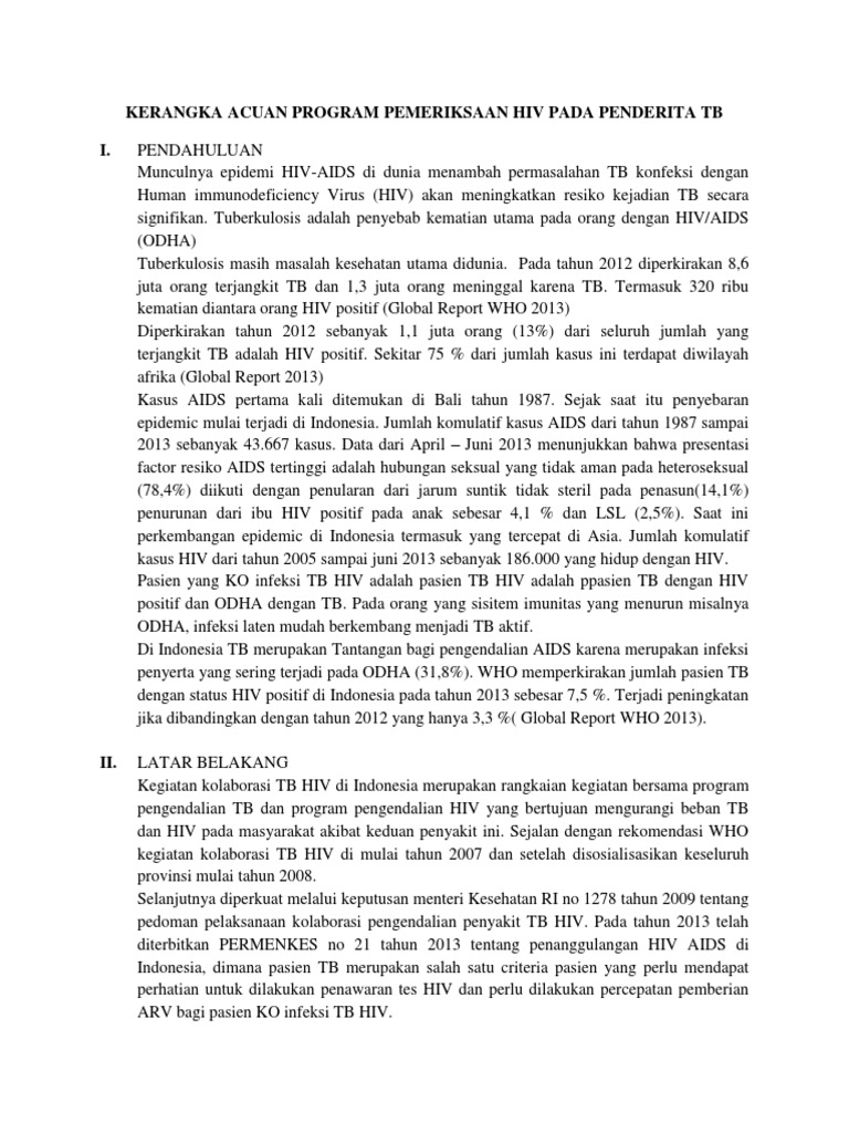 Kak Program Pemeriksaan Hiv Pada Penderita TB | PDF