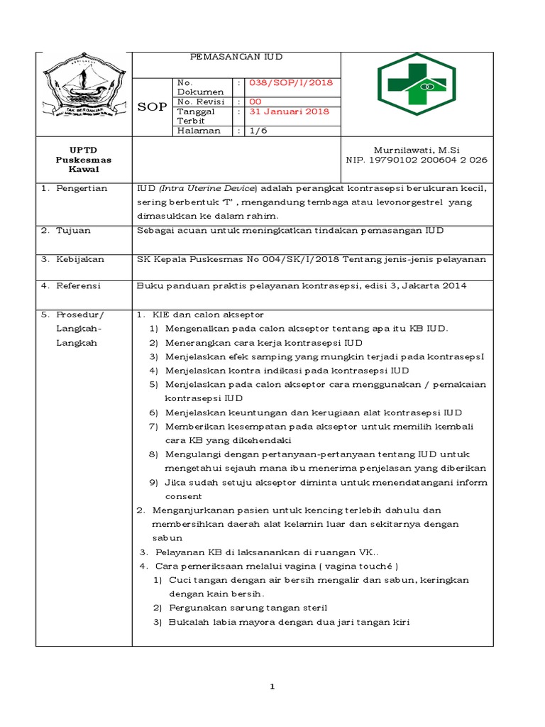 Sop Kemenkes Pemasangan Iud | PDF