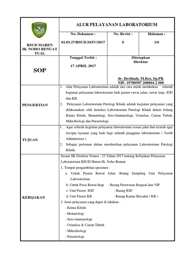 Sop Alur Pelayanan Laboratorium | PDF