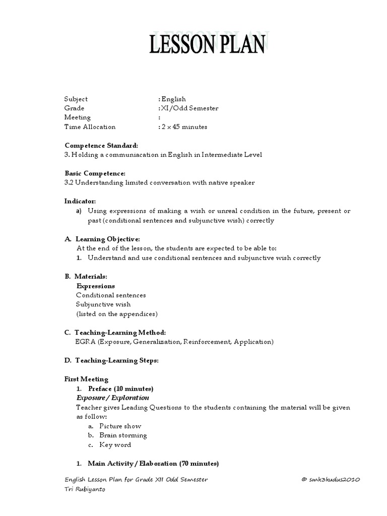 Lesson Plan | PDF | Perfect (Grammar) | Verb