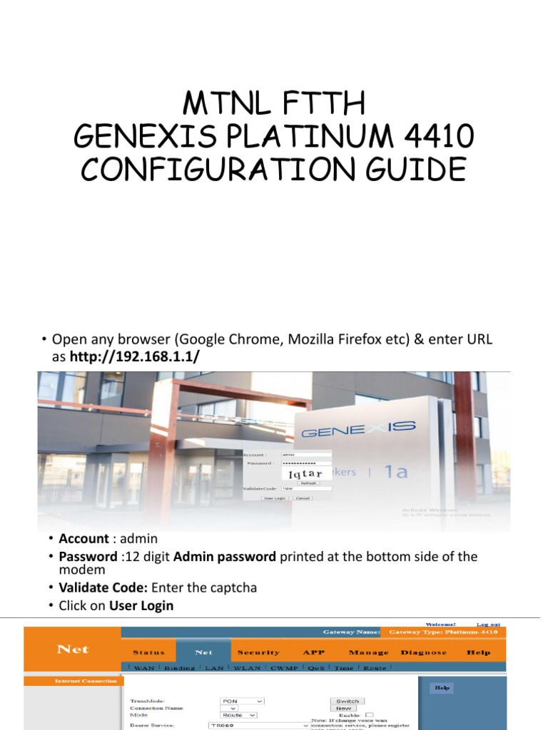 Genexis Platinum 4410 Setup Guide | PDF