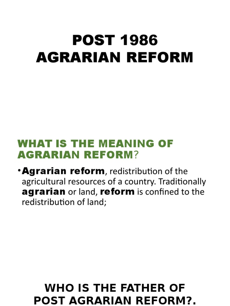 Post 1986 Agrarian Reform | PDF | Land Use | Land Management