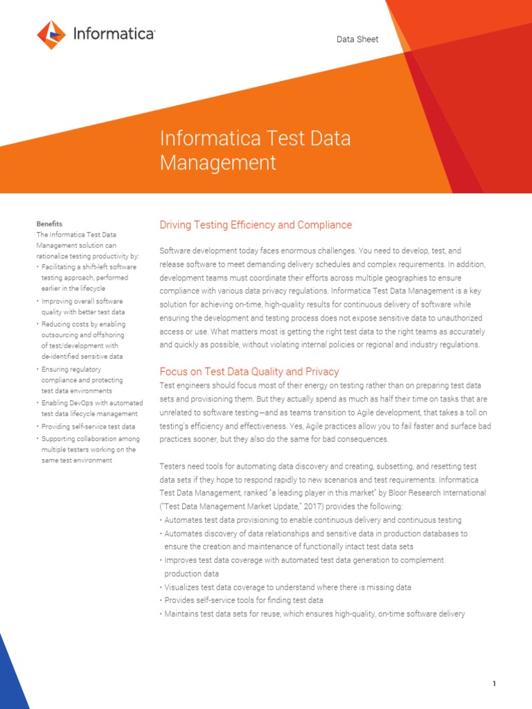 Informatica Test Data Management Data Sheet 3234en | PDF | Software ...