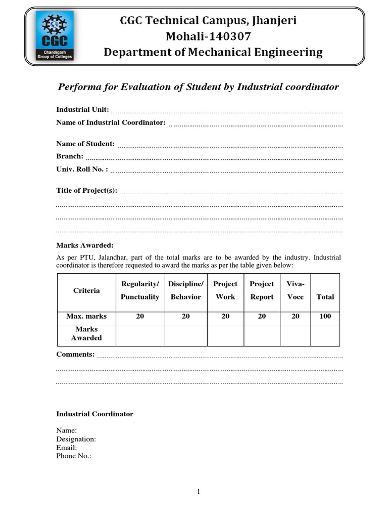 Marks Shheet For Indusrial Training | PDF | Business | Computers