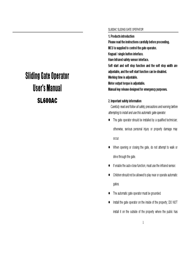 SL600AC Sliding Gate Motor Manual8376077851647698340 | PDF | Switch ...