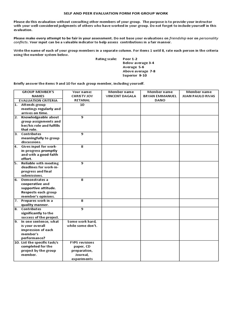 Self and Peer Evaluation | PDF | Psychology | Cognition