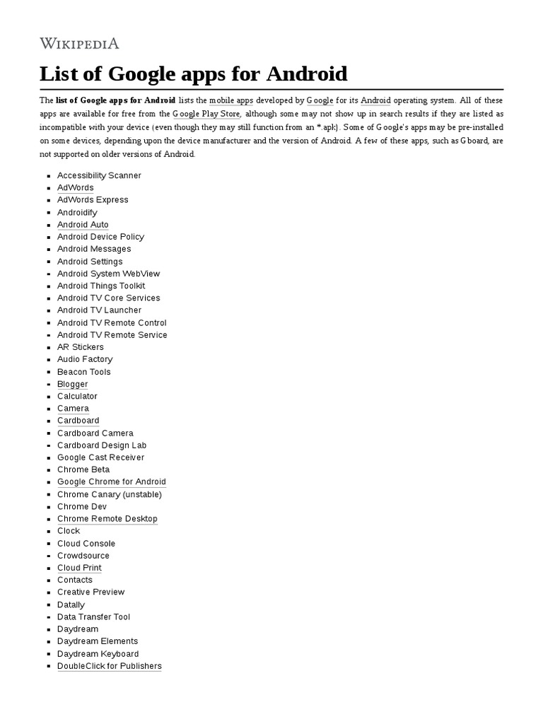 List of Google Apps For Android PDF | PDF | Android (Operating System ...