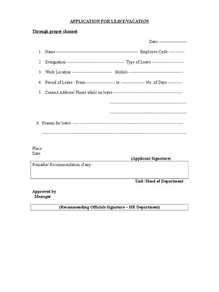 Leave Application Form Rev | PDF