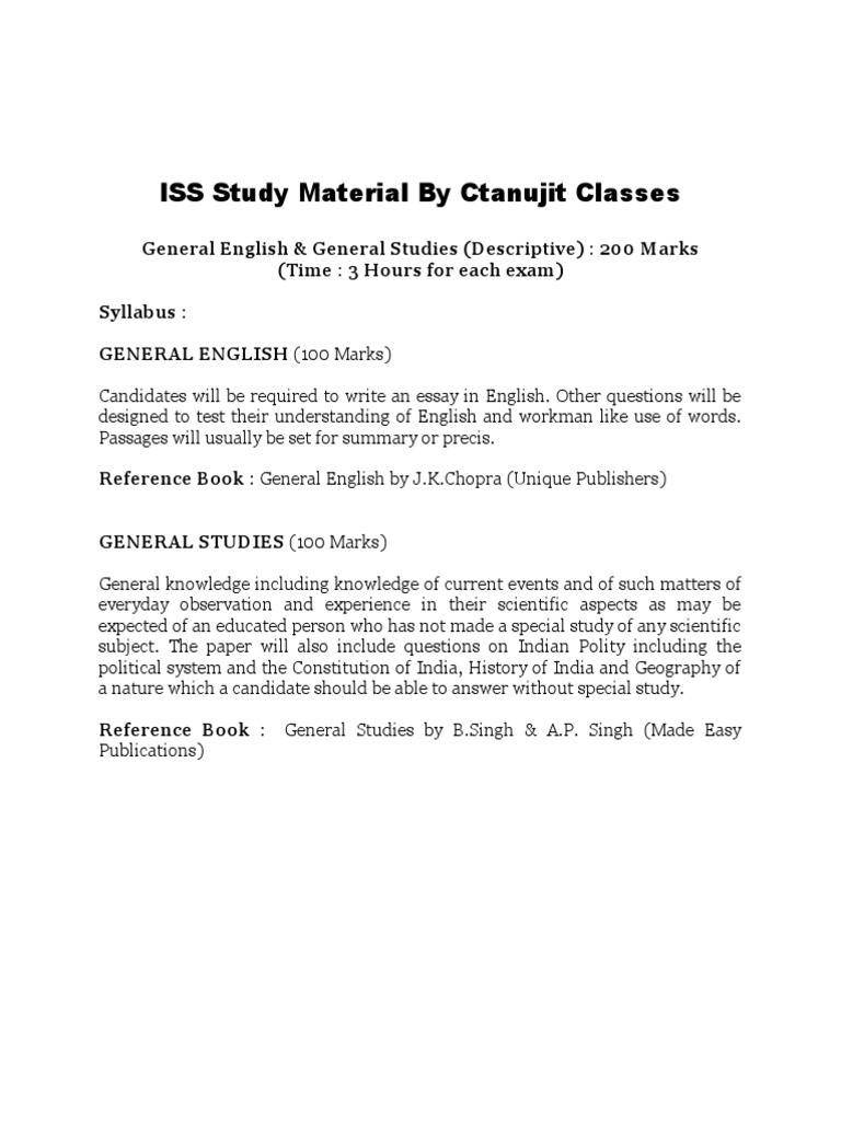 ISS Study Material Document Outlining Syllabus and Reference Books for ...