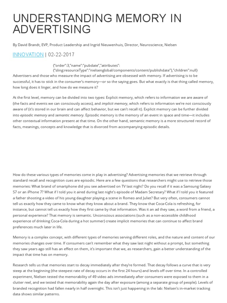 Understanding Memory in Advertising - Nielsen | PDF | Memory | Recall ...
