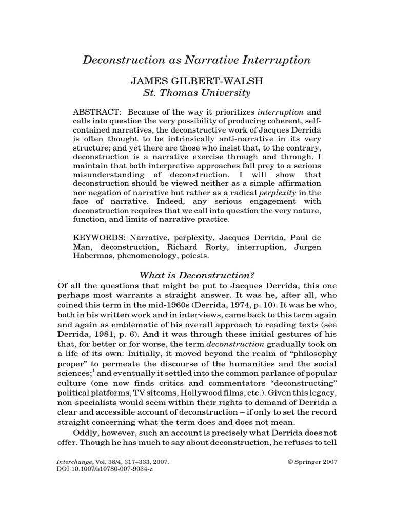 Deconstruction As Narrative Interruption: James Gilbert-Walsh | PDF ...