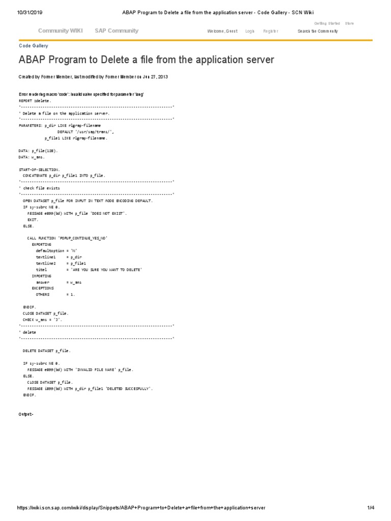 ABAP Program To Delete A File From The Application Server - Code ... ABAP Program To Delete A File From The Application Server - Code ...
