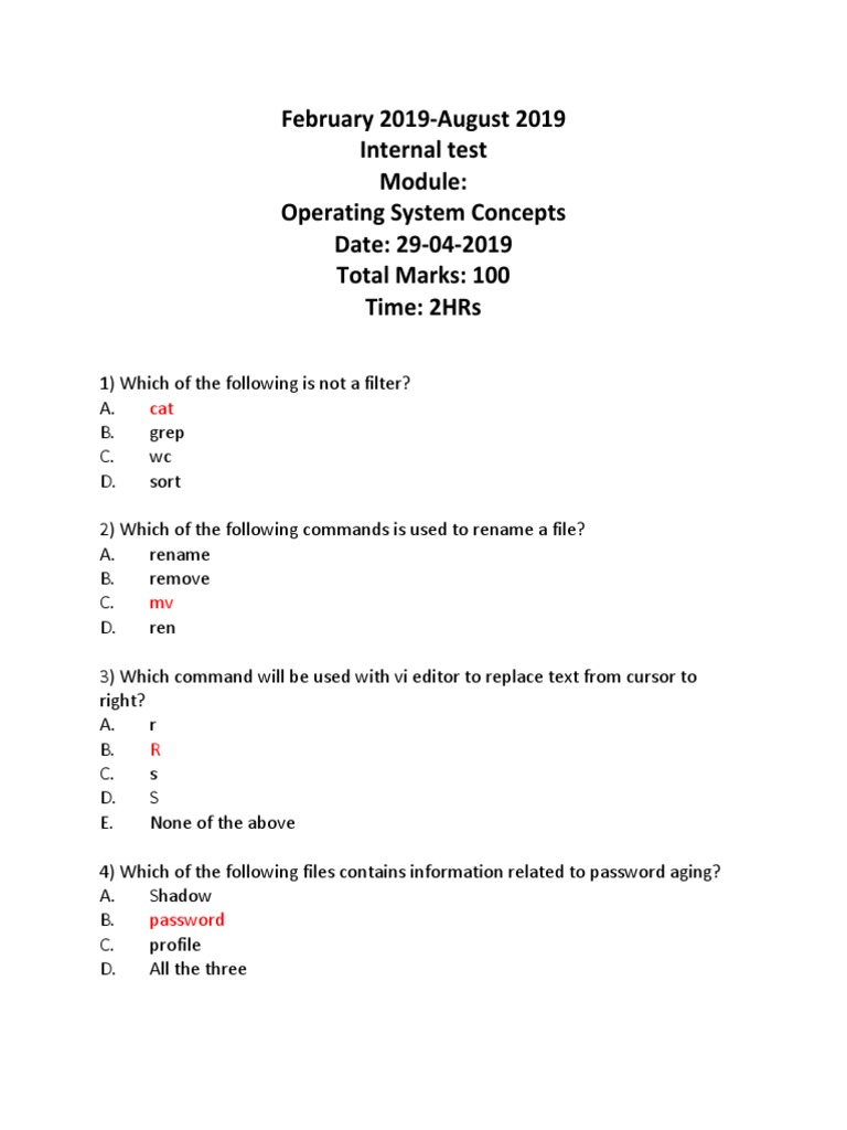 Operating System Concepts: An Internal Assessment Test with Detailed ...
