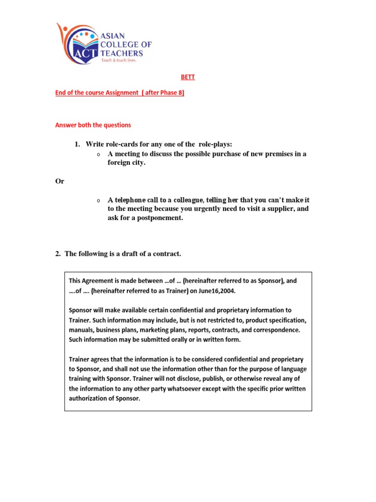 BETT End Term Assignment | PDF