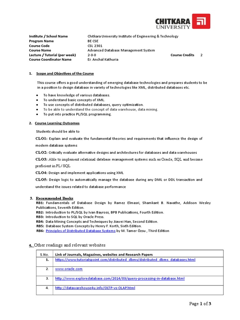 ADBMS THEORY July2019 Student | PDF | Data Warehouse | Databases