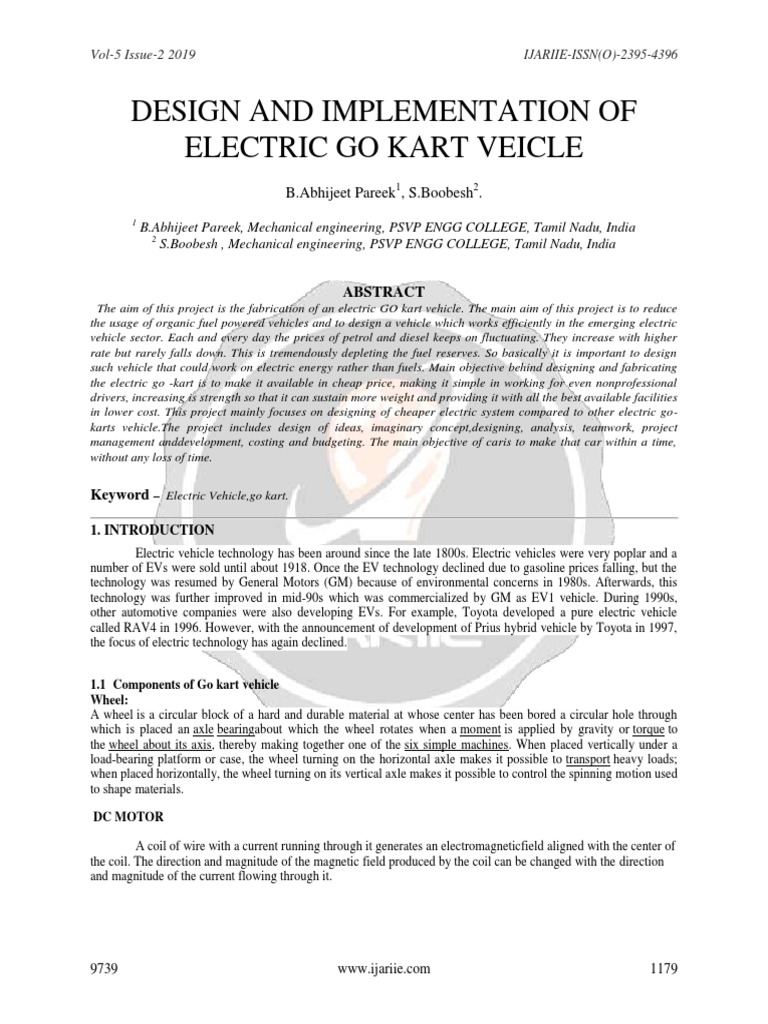 Design and Fabrication of Go Kart Electric Vehicle Ijariie9739 | PDF ...