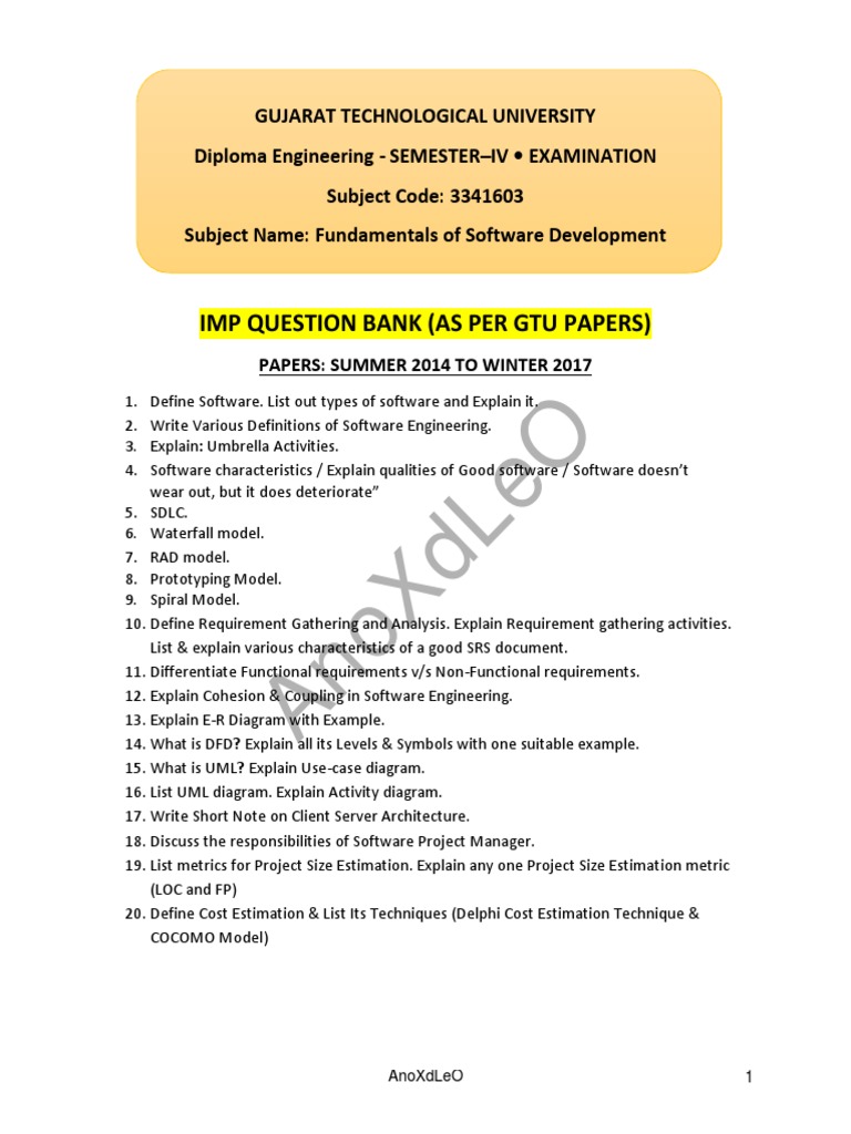 GTU Diploma Engineering Fundamentals of Software Development Question ...