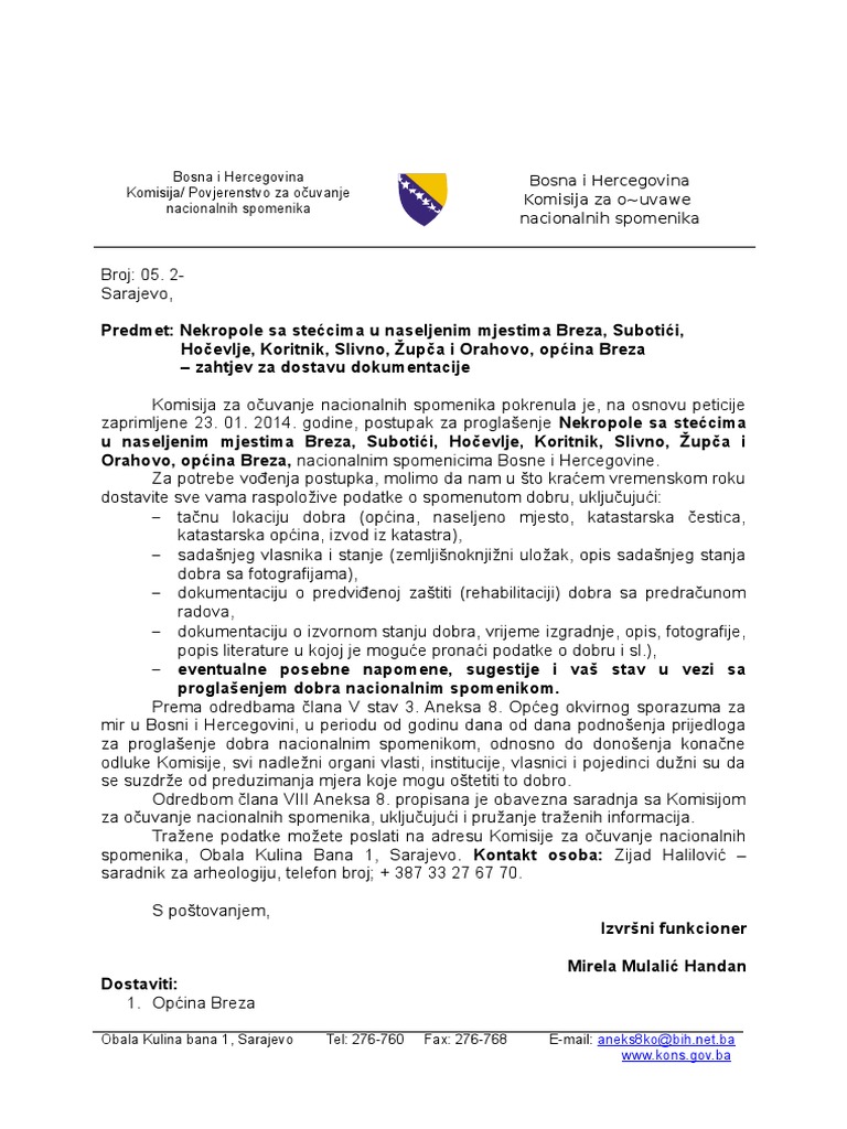 Zahtjev Za Dostavu Dokumentacije - Peticija - Breza | PDF