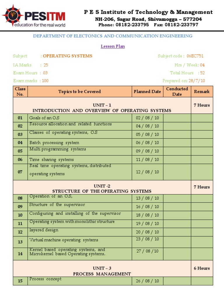 Operating Systems Lesson Plan | PDF | Operating System | File System