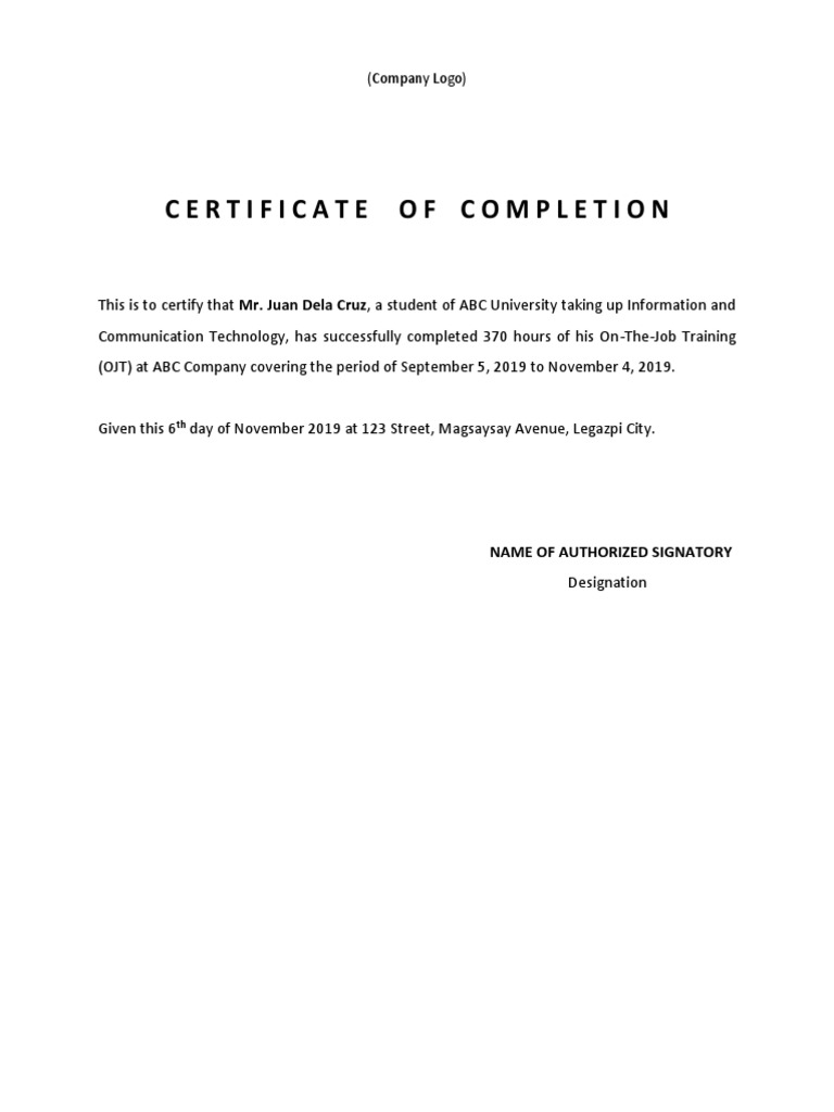 OJT Certificate | PDF