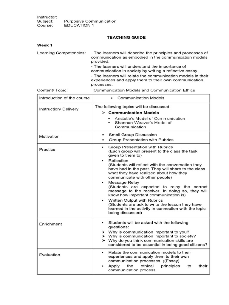 Teaching Guide | PDF | Essays | Communication